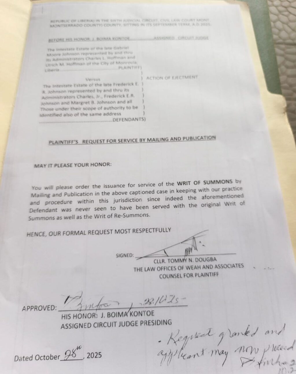 Writ of Re-Summons – (To Whom It May Concern) – TLC Africa